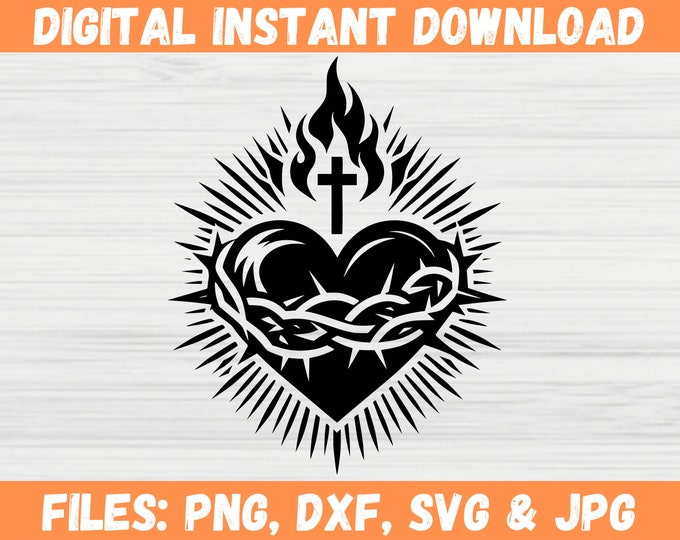 Sacred Heart SVG Cut File, Sacred Heart Art Dxf, Sacred Heart Jesus ...