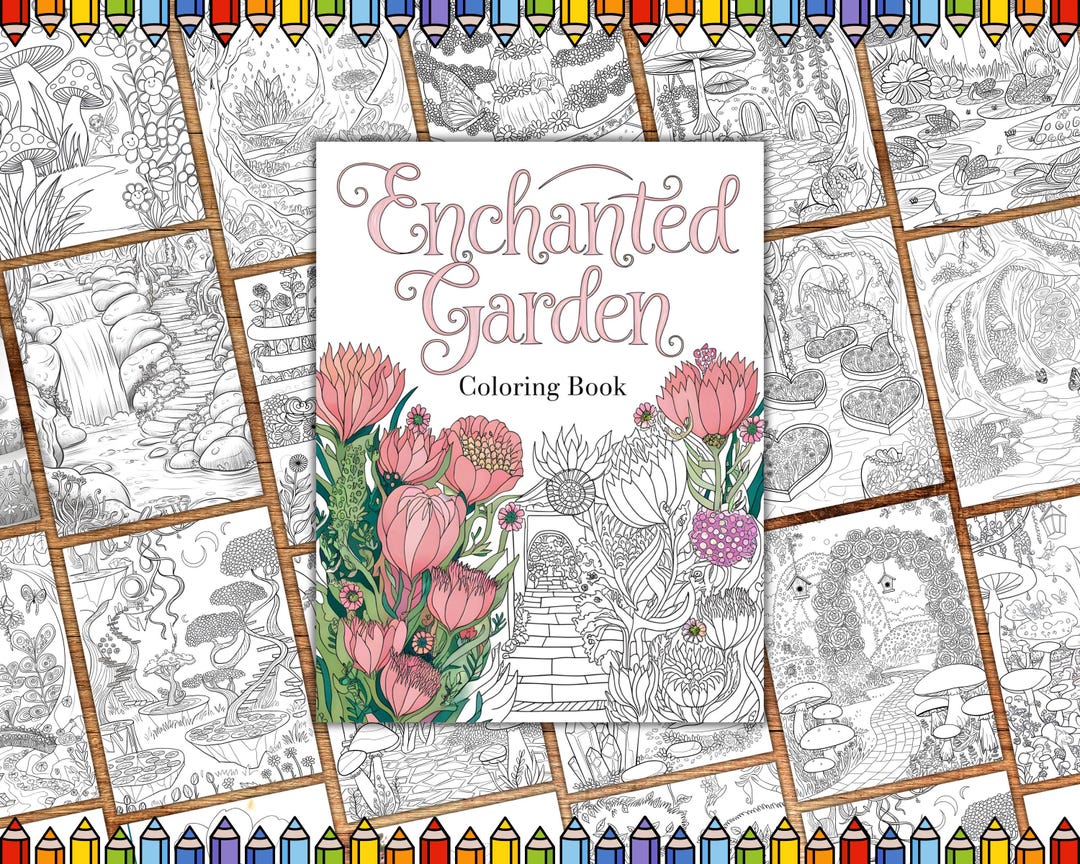 Enchanted Garden Coloring Pages, Flower Garden Coloring Book, House ...