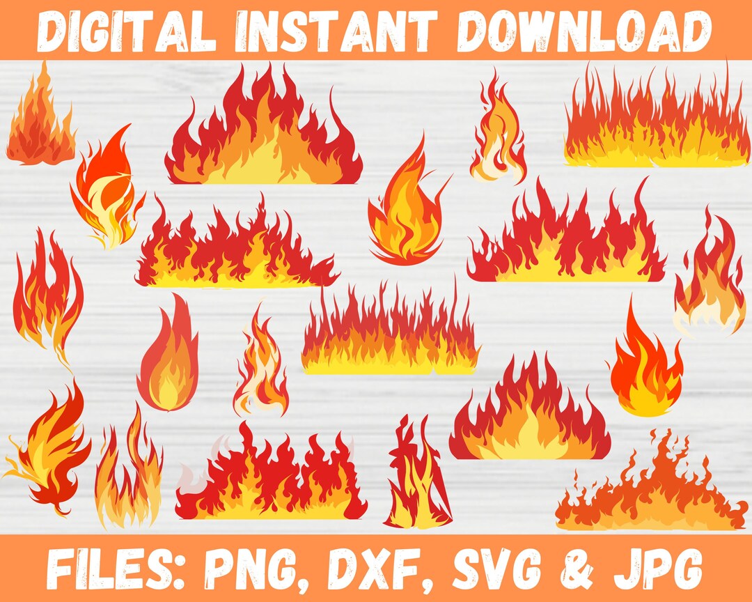 Fire SVG Bundle, Hot Flames Clipart Vinyl, Digital Hot Flame Silhouette ...