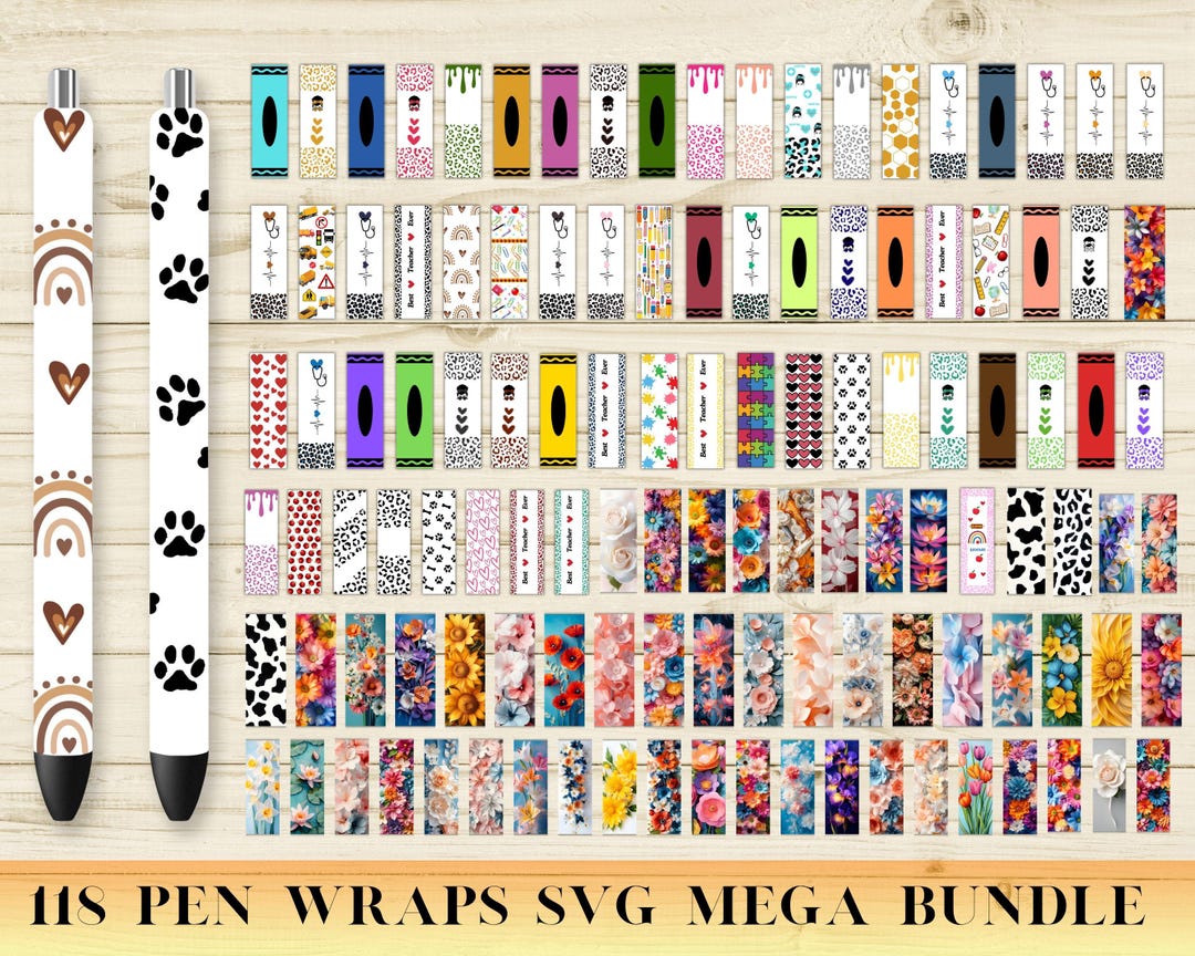 Pen Wrap SVG Mega Bundle, Epoxy Pen Patterns SVG, Waterslide Pen Wraps ...