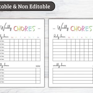 Editable Chore Chart for Kids, Daily & Weekly Responsibility Chart ...