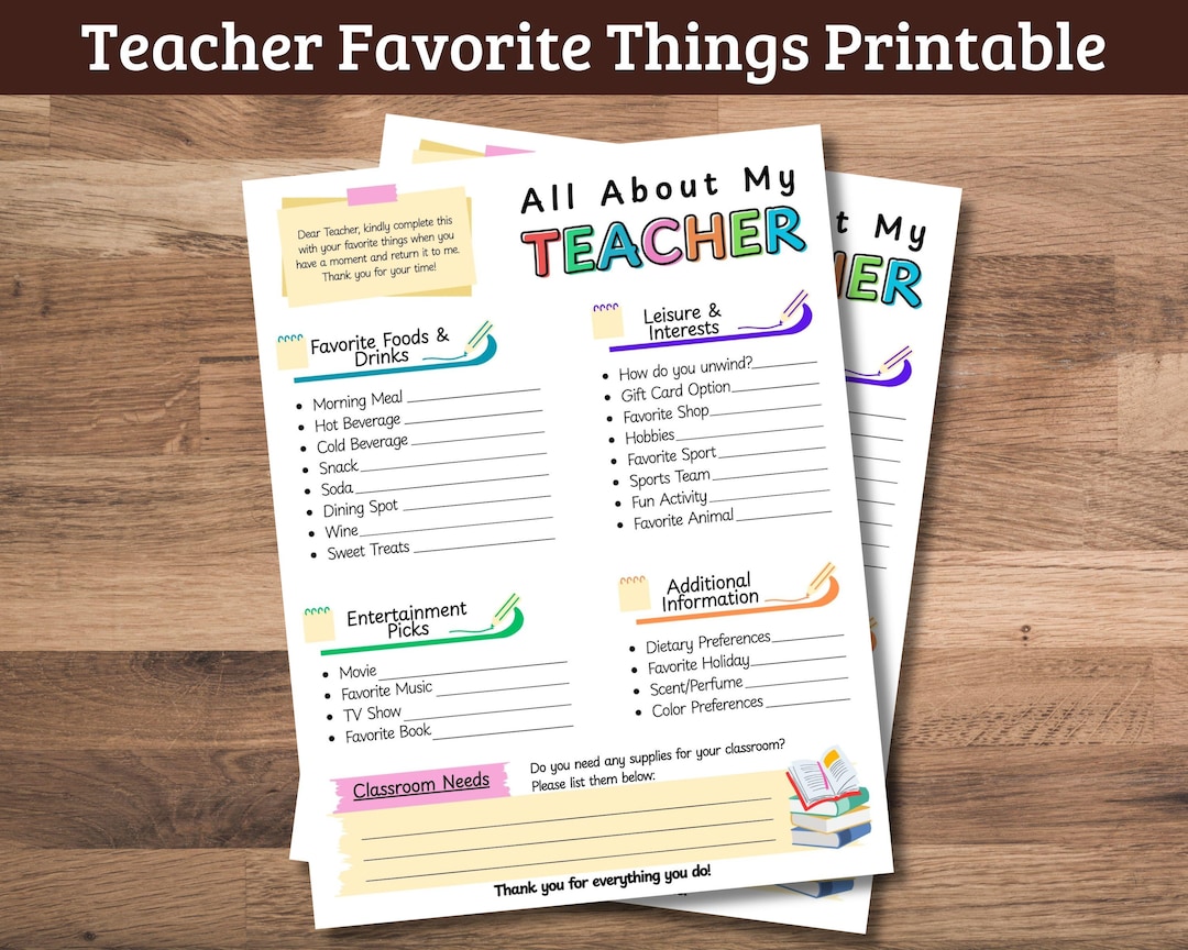 Teacher Favorite Things Printable, Get to Know the Teacher ...