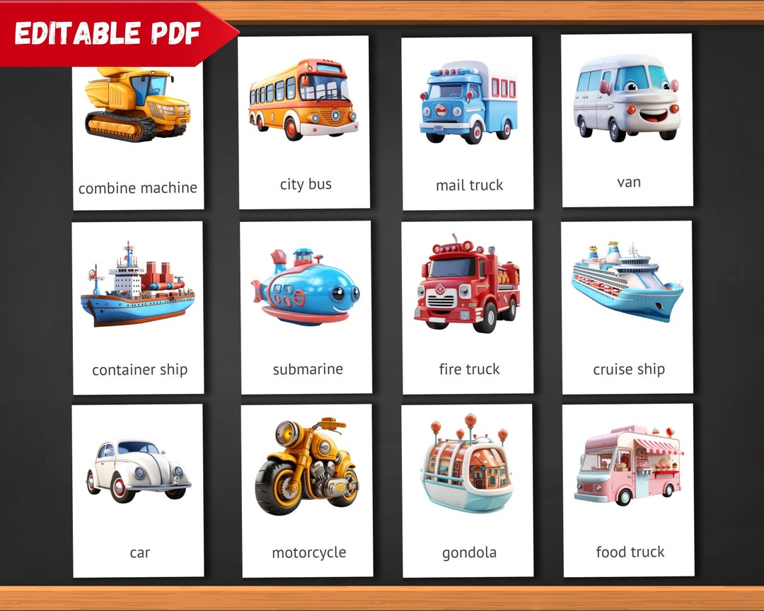 Flash Cards for Toddler |vehicles Flashcards | Flashcards Printable ...