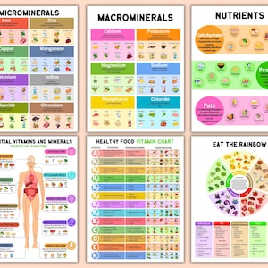 Vitamins and Mineral Chart Sheet, Nutrition Facts Food List, Essential ...