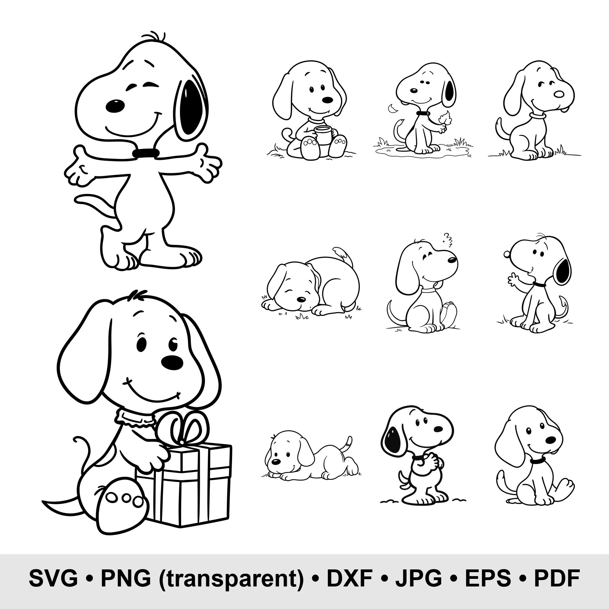Cute Dog SVG Bundle for Cricut • Snoopy Svg Outline Files • Peanuts Svg ...