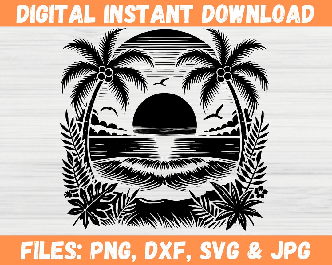 Beach SVG, Palm Tree Svg, Ocean Svg, Beach Scene Svg, Beach Sunset Svg ...