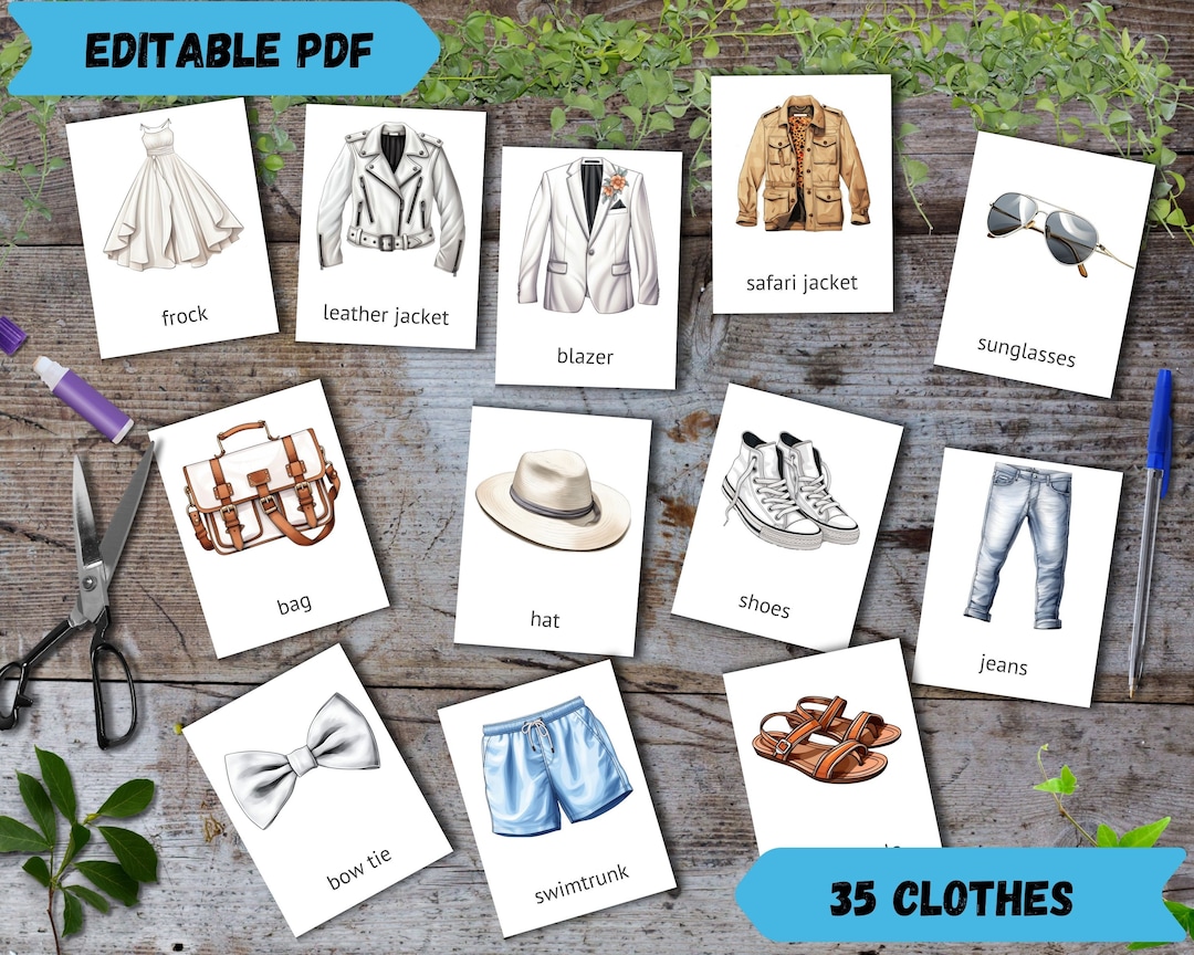 Clothes Flashcards | PDF Printable Card | Editable Montessori Cards ...