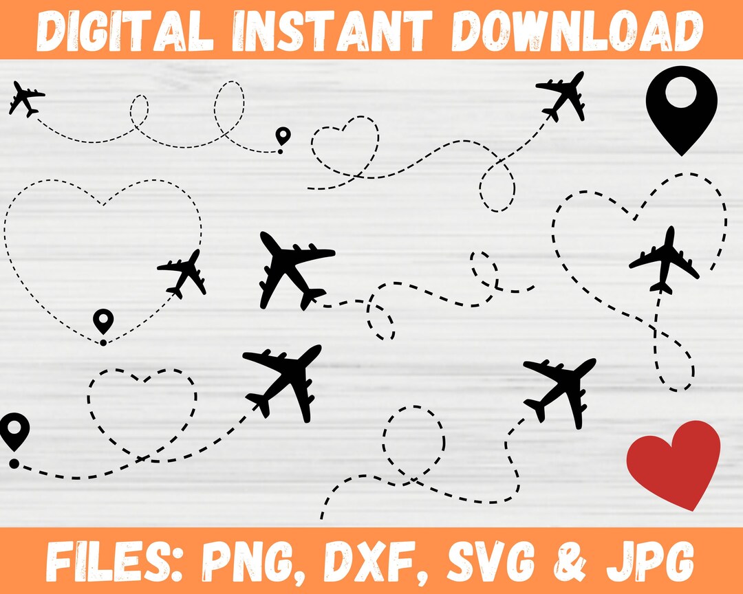 Airplane Bundle SVG, Airplane Heart Path Clipart, Travel Svg Silhouette ...