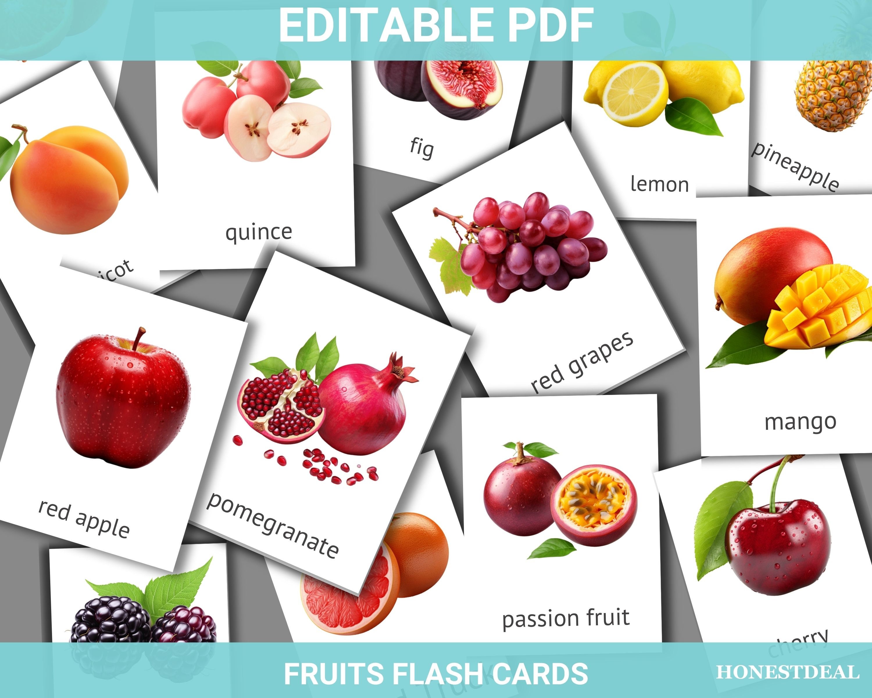 Fruits Flashcards | Editable Montessori Cards | PDF Printable Card ...