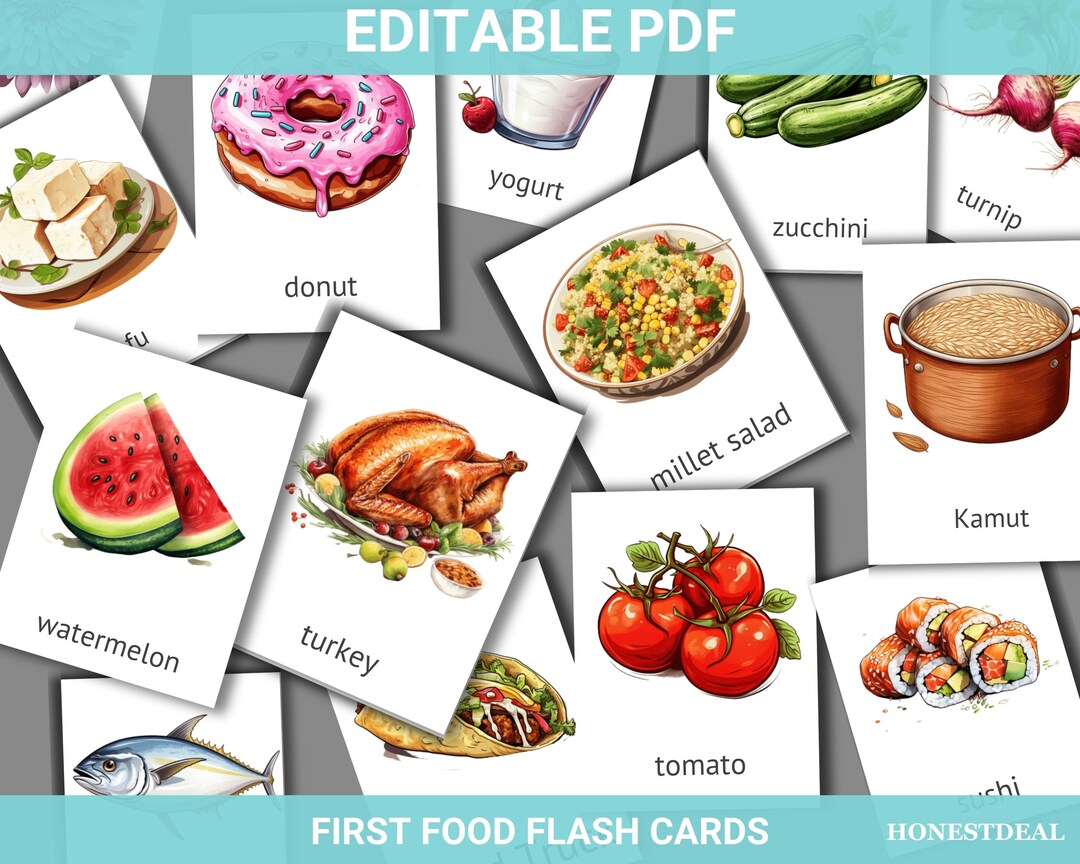 Food Flash Cards PDF, Home Schooling Education Material Printable Card ...
