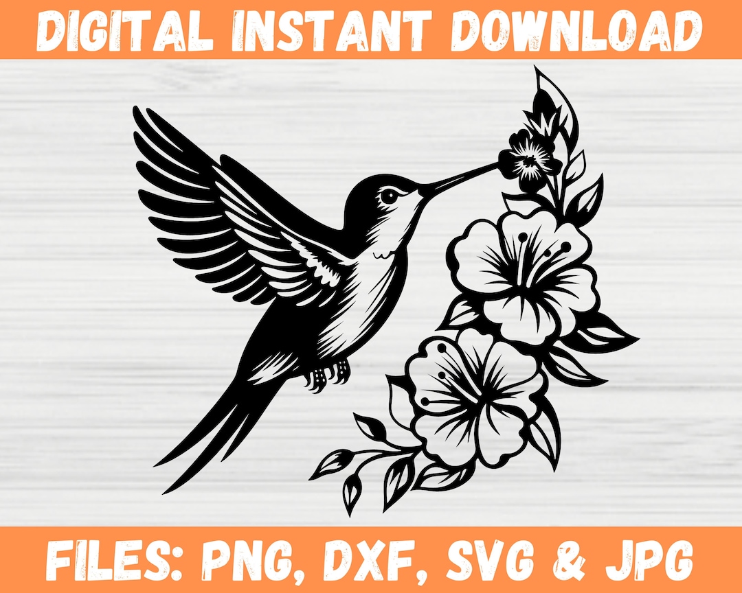 Floral Hummingbird SVG, Hibiscus Cut Files for Cricut, Bird Animal ...