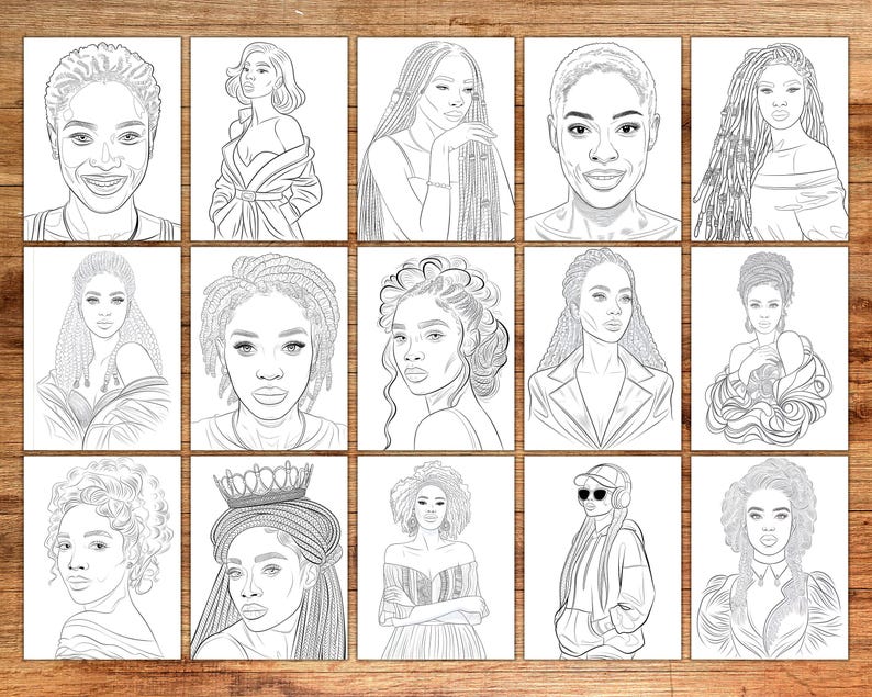 Beautiful Black Women Coloring Book, African American Women Digital ...