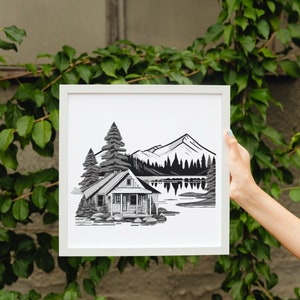 Cabin Scene SVG, Cabin by the Lake, Forest Mountain Laset Engrave Files ...