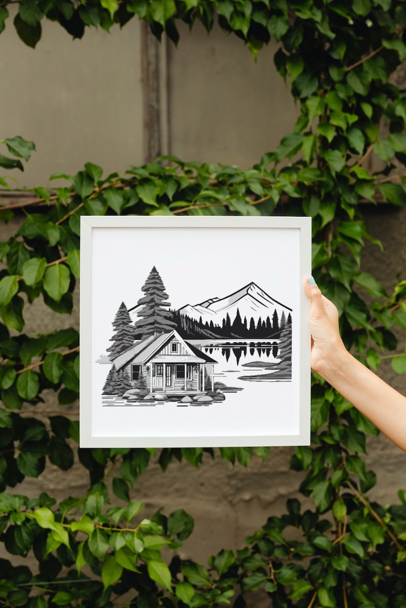 Cabin Scene SVG Cabin by the Lake Forest Mountain Laset - Etsy