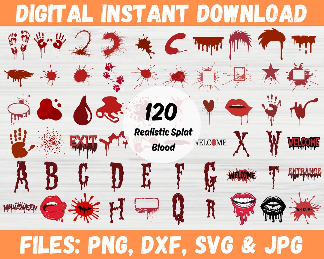 Blood Drips SVG Mega Bundle, Bloody Handprints and Dripping Blood SVG ...