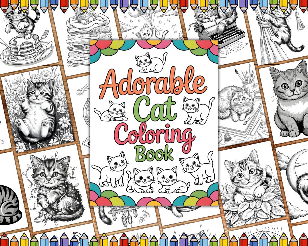 Adorable Cat Coloring Pages, Cute Kitten Printable Book, Cute Cats ...