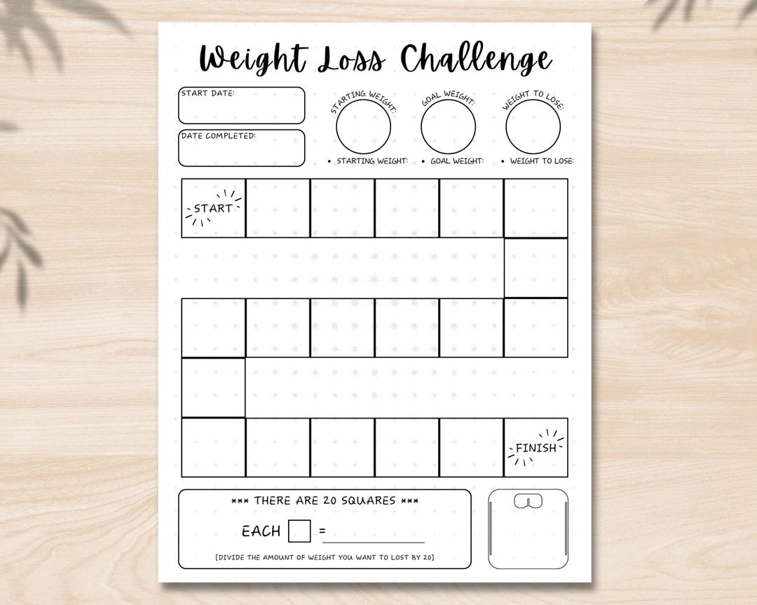 Printable Weight Loss Tracker Chart, Visual Pounds Lost Countdown ...