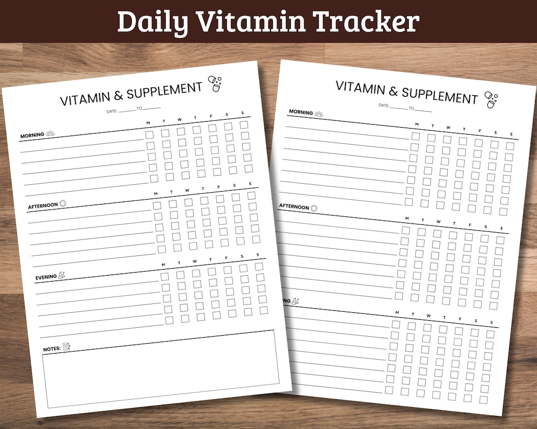 Daily Vitamin Tracker Printable, Supplement Checklist, Medication Log ...