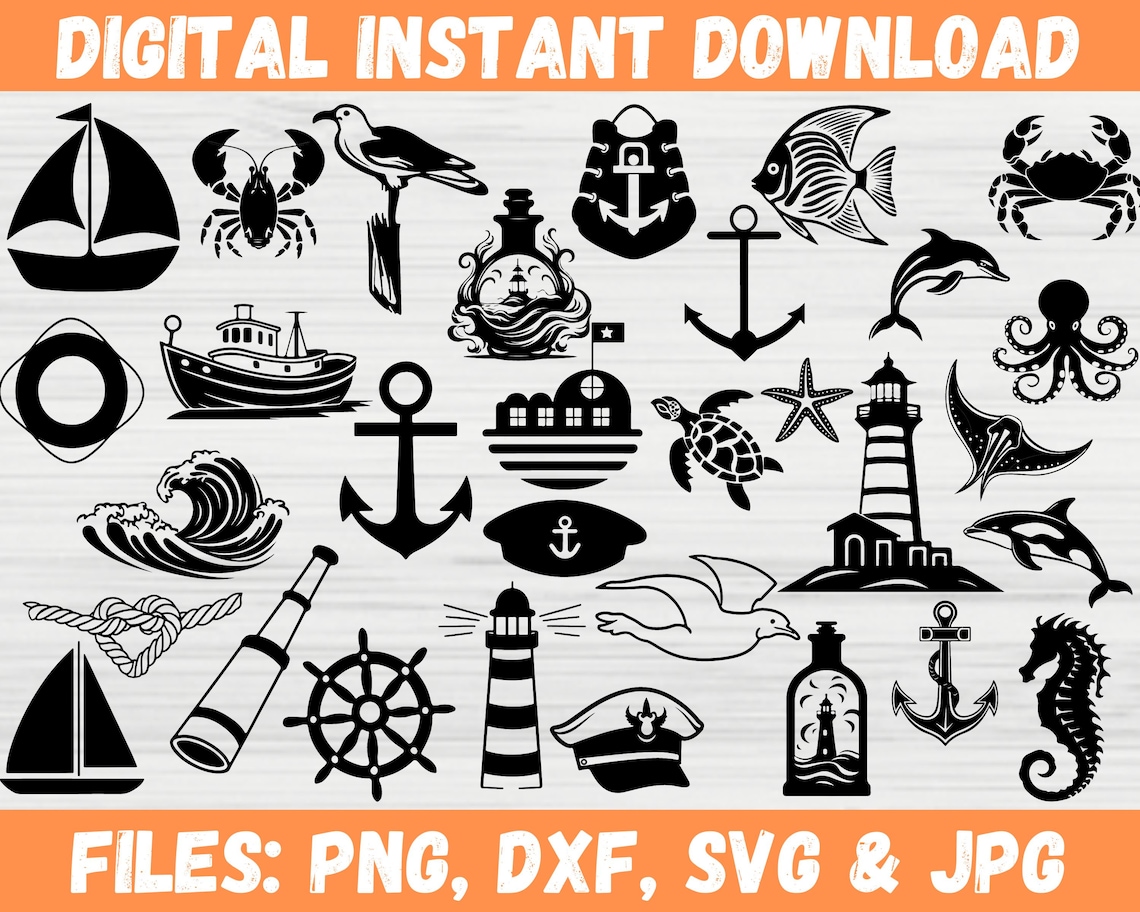 Nautical SVG Bundle | Anchor, Lighthouse & Boat Silhouette Files for ...
