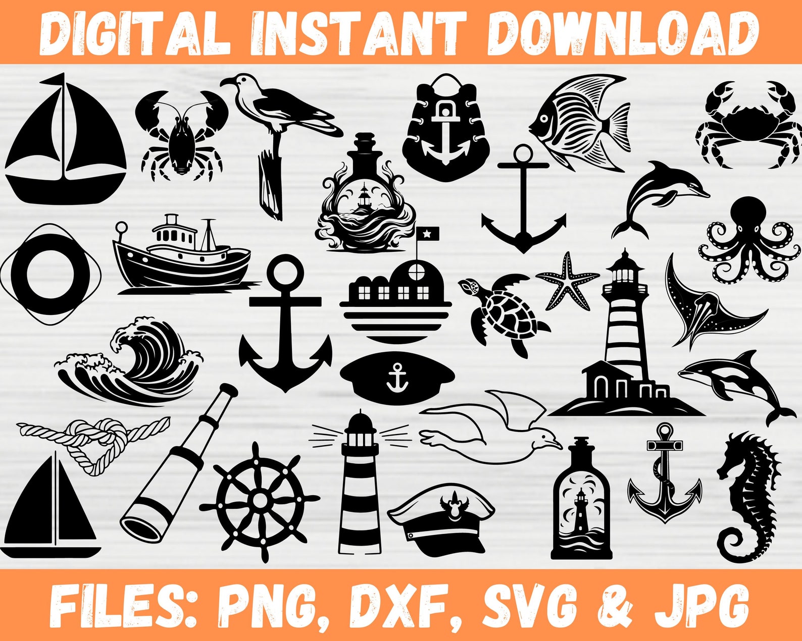 Nautical SVG Bundle | Anchor, Lighthouse & Boat Silhouette Files for ...