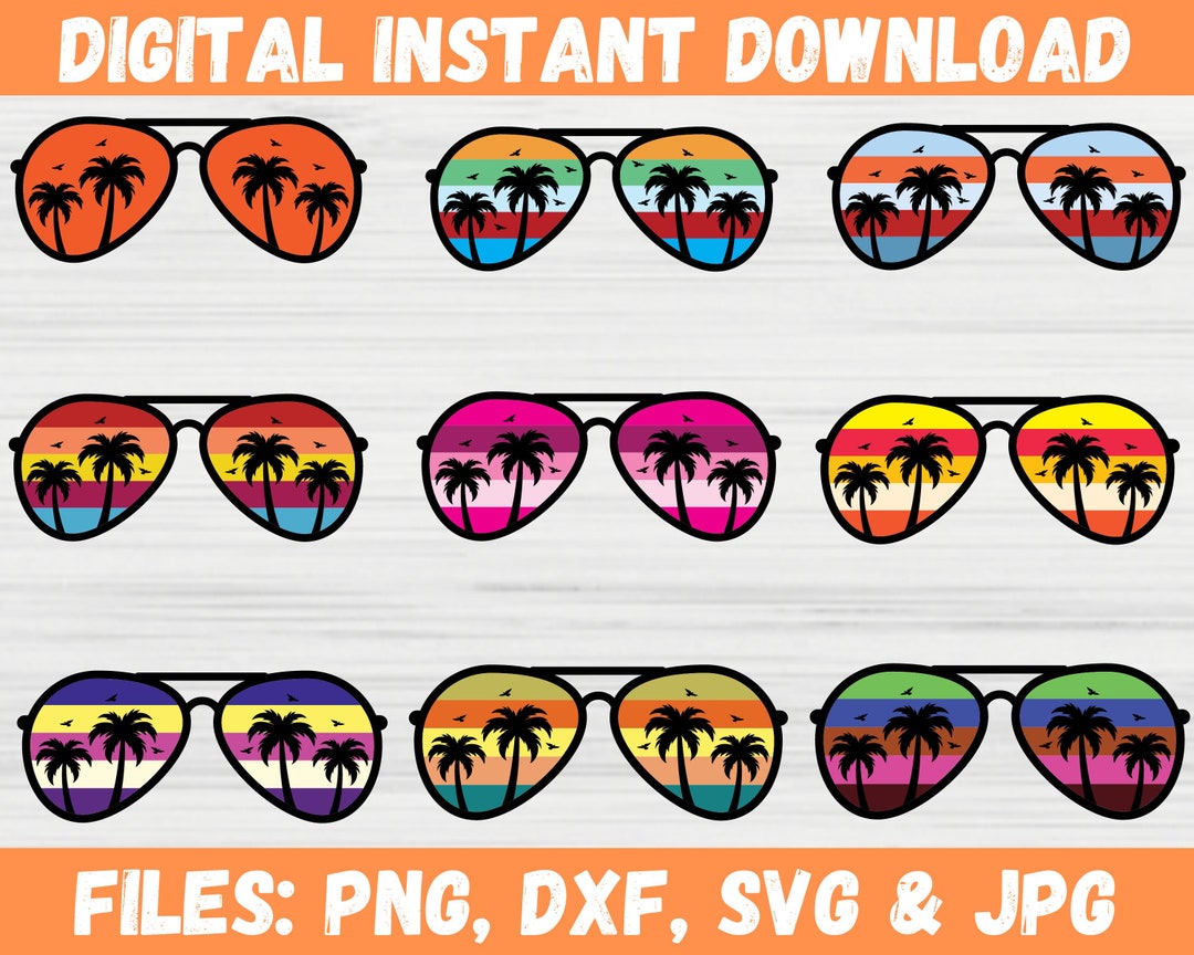 Summer Vibes Sunglasses SVG, Beach Sunglasses With Palm Tree, Sunset ...