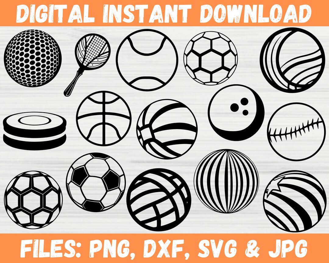Sports Ball SVG Bundle Silhouette Clipart Basketball Soccer Baseball ...