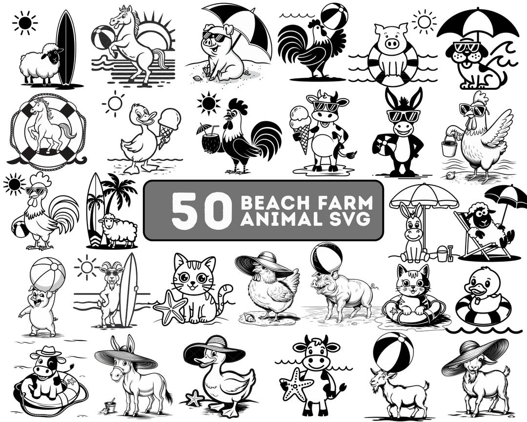 50 Beach Farm Animal Svg, Funny Summer Animals, Barn Animals Cricut ...