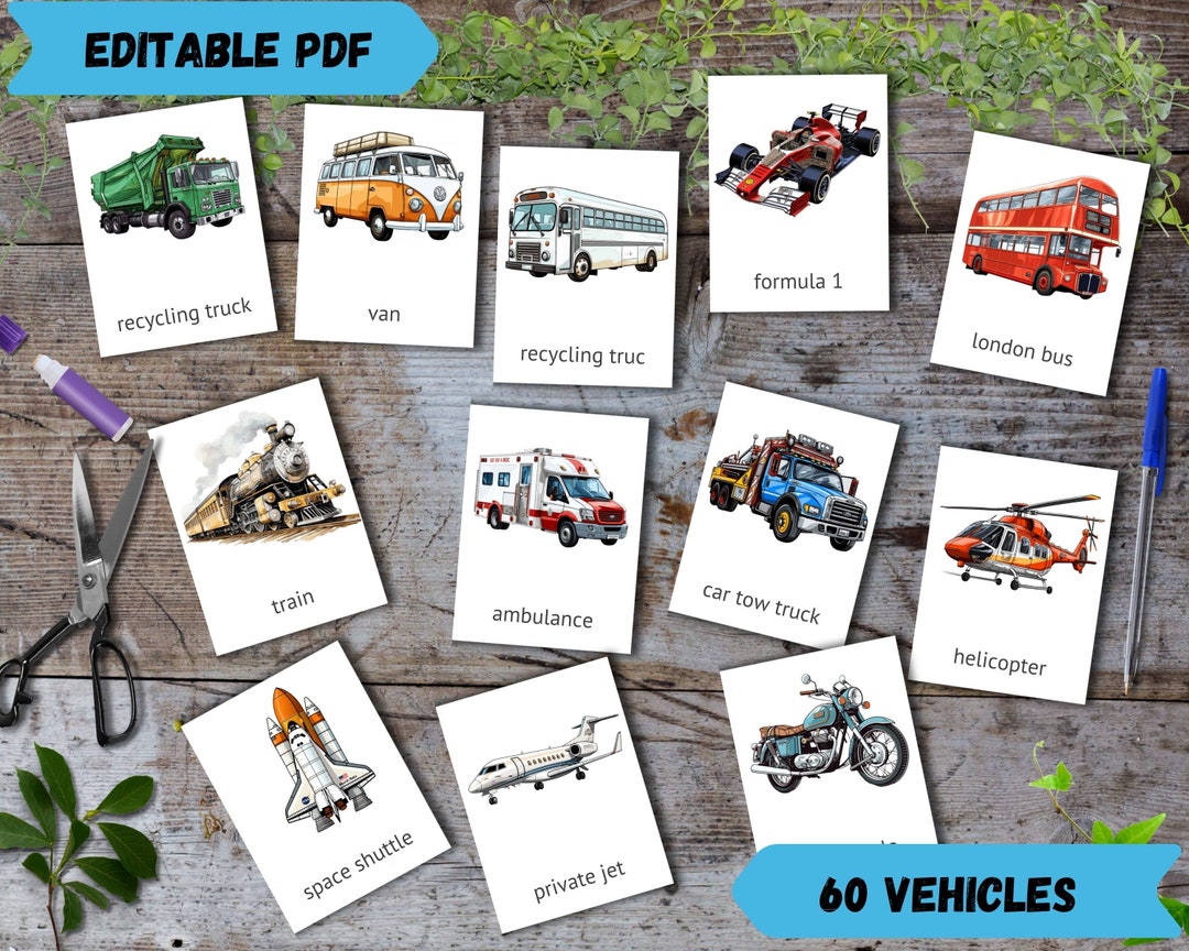 Flashcards for Kids Vehicles| Editable PDF Kid Flashcards | Flashcards ...