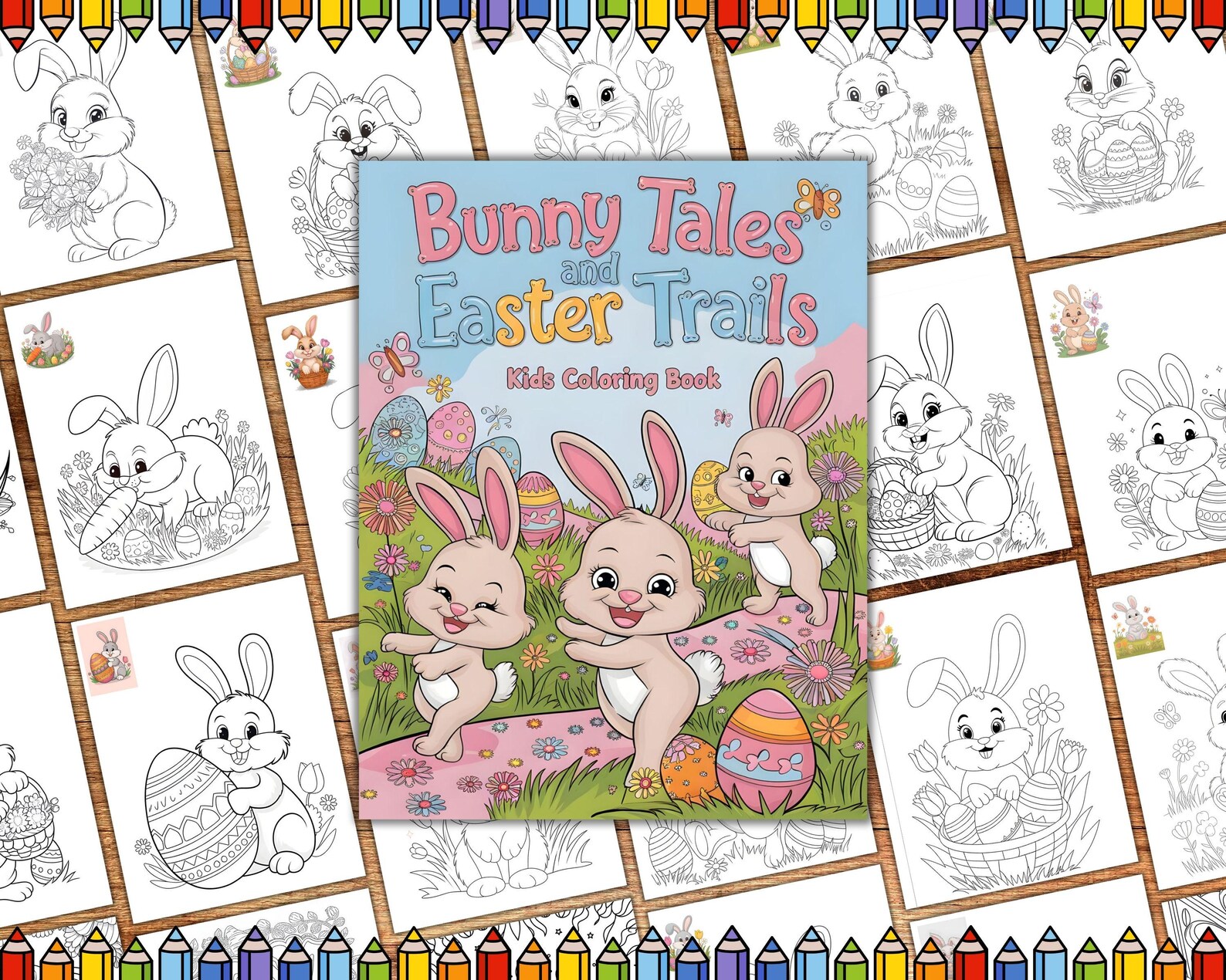 Easter Bunnies Coloring Book, Easter Rabbit Coloring Pages, Grayscale ...