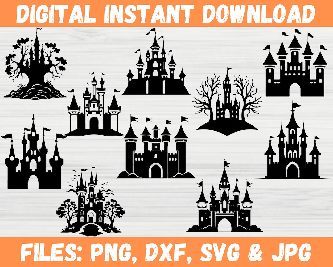 Spooky Castle SVG Bundle, Scary Halloween Magic Castle, Park Silhouette ...