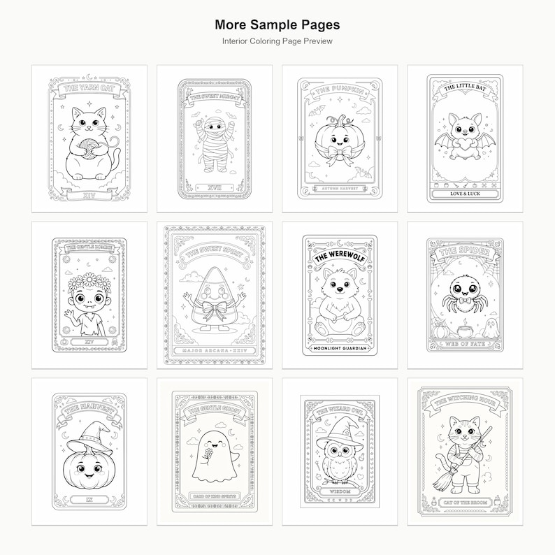 Spooky Cutie Tarot Coloring Book Printable, 37 Kawaii Halloween ...