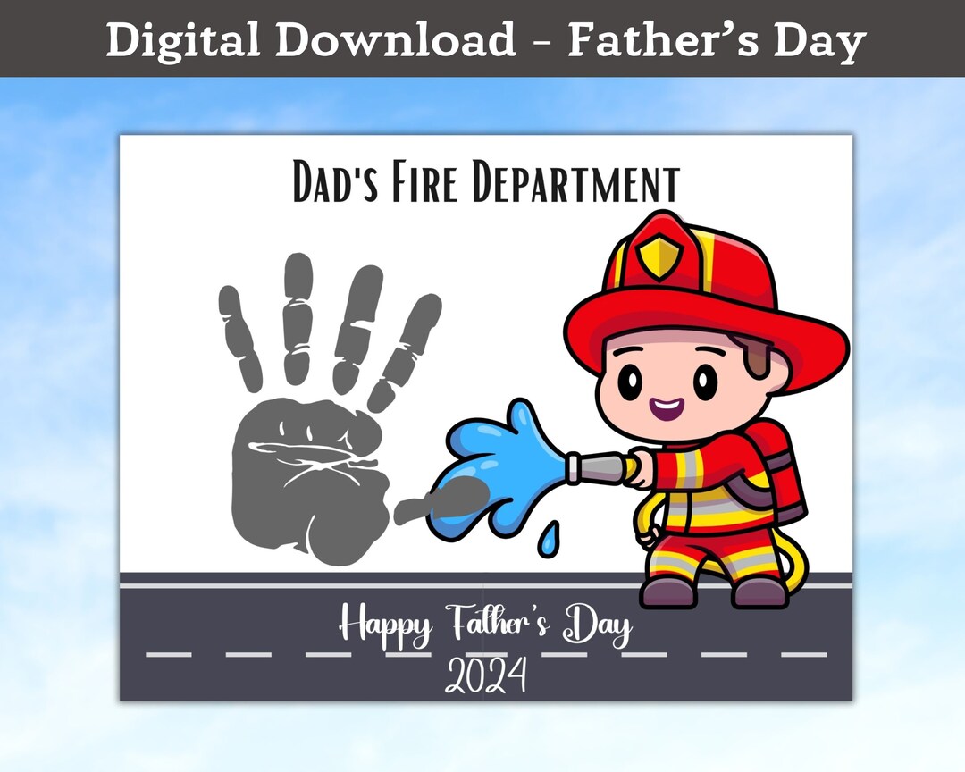 Firefighter Handprint Art, Father's Day Gift Hand Craft, Art Firemen ...