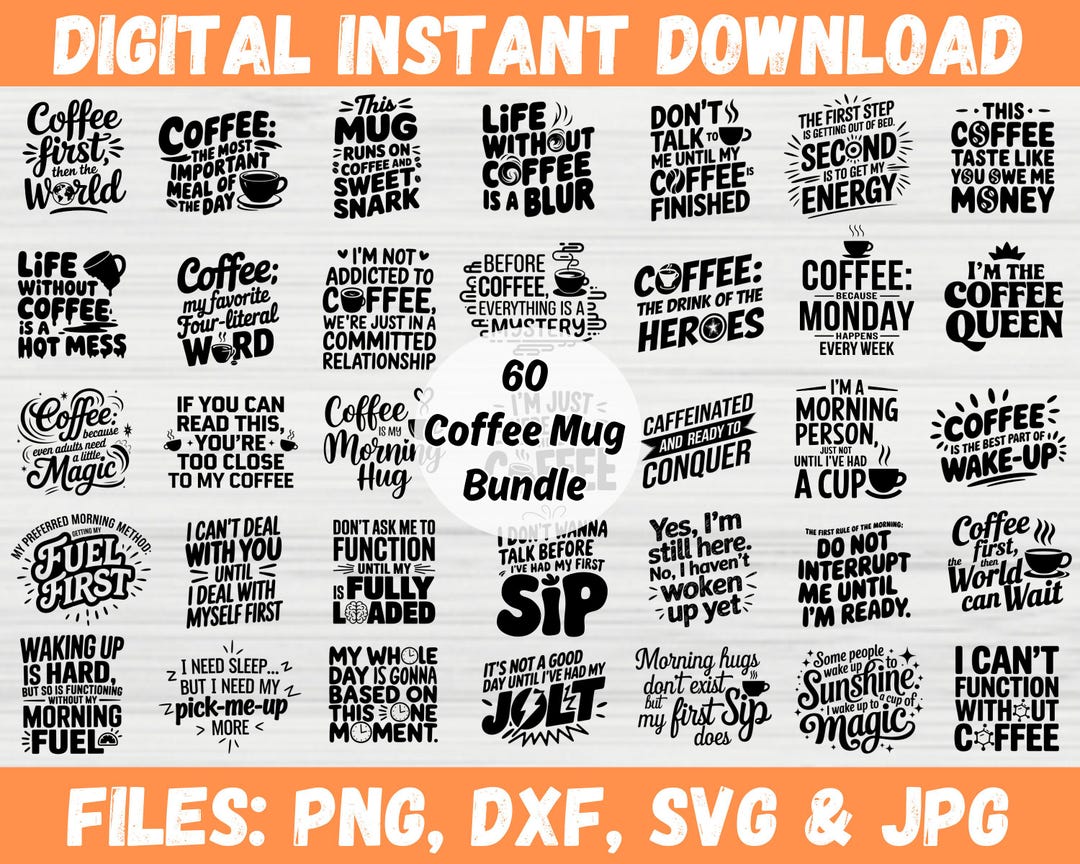 Funny Coffee SVG Bundle for Mugs & T-shirts | Sarcastic Quotes, Iced ...
