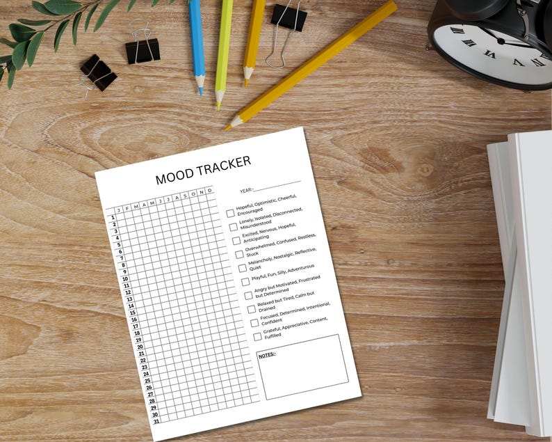 Mood Tracker Printable, A Year in Pixels, Daily Mood Journal, Emotion ...