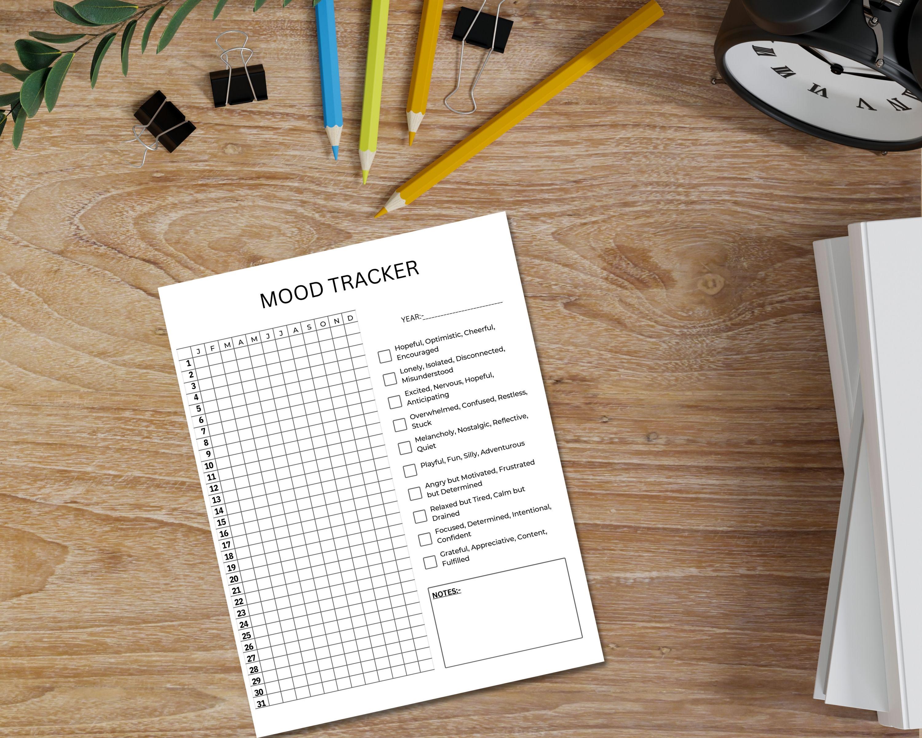 Mood Tracker Printable, A Year in Pixels, Daily Mood Journal, Emotion ...
