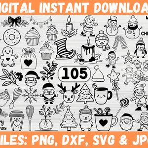 Christmas SVG Bundle, Ornaments, Doodles, Santa Svg, Winter Svg ...