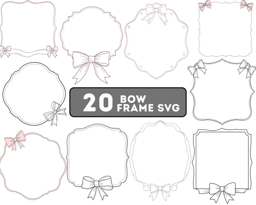 Bow Frame SVG Bundle | Hand Drawn Ribbon Bows & Wavy Borders (digital ...