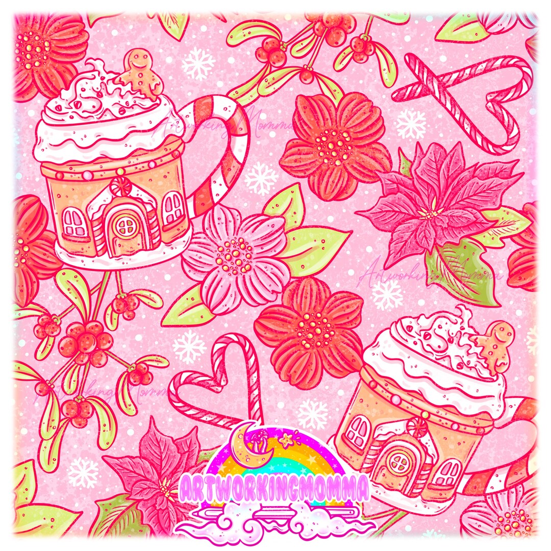 Christmas Pattern Hot Cocoa Floral Seamless Repeat Pattern for Fabric ...