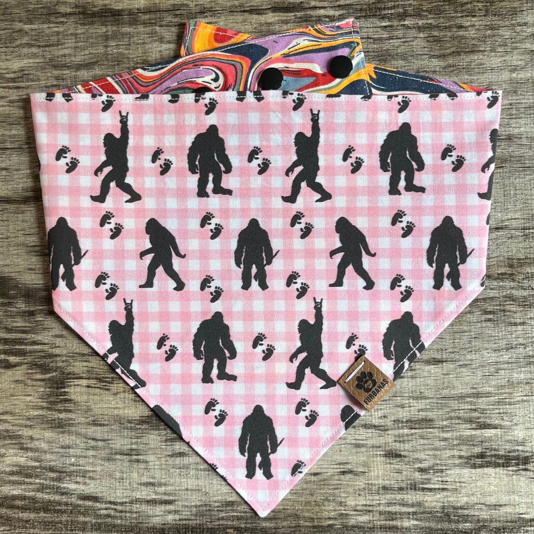 Pink Rock and Roll Yeti Snap on Dog Bandana, Sasquatch Dog Bandana ...