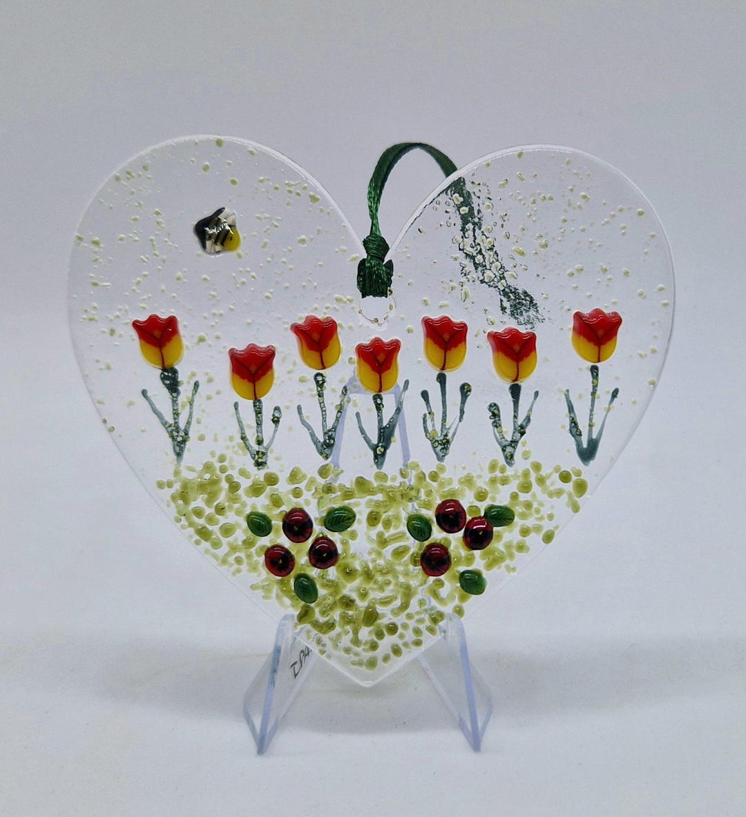 Spring Flower Fused Glass Window Hanger, Yellow and Red Tulips ...