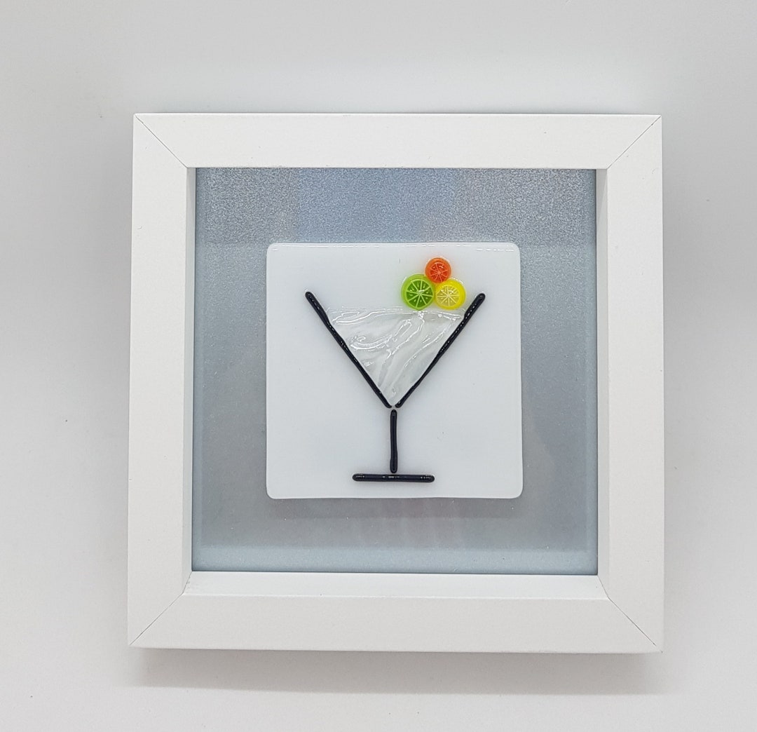 Martini Gin Cocktail With Citrus Fruit Fused Glass Picture, Square ...