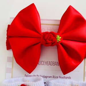 Red Satin Headbands With Matching Sock Red Flower Embroidery Nylon ...