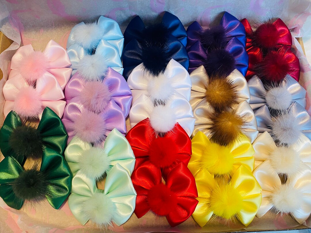 14 Pairs Pony Tail Hair Clip 2.5 Inch Baby Bow With Mini Pom Pom ...