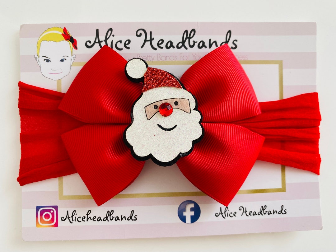 Christmas Bow Red Bow With Santa on Nylon Band or Clip Baby Headbands ...