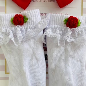Red Satin Headbands With Matching Sock Red Flower Embroidery Nylon ...