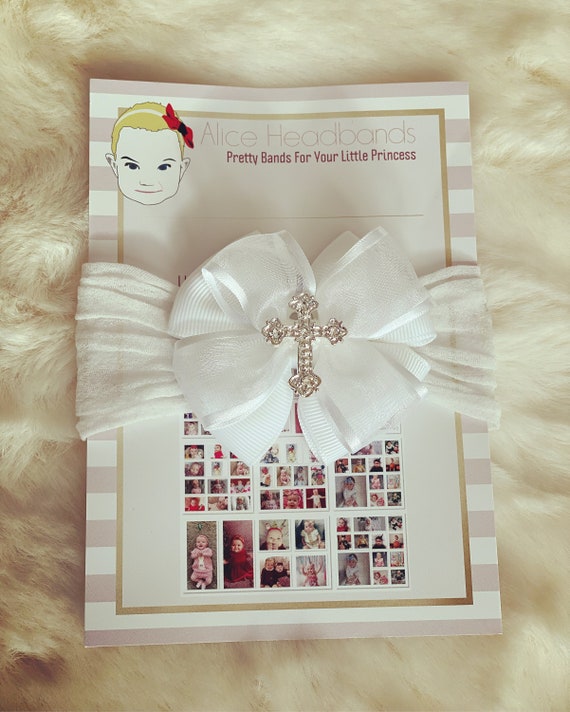 Baby Christening Headband With Cross Stocking Bands Baptism - Etsy