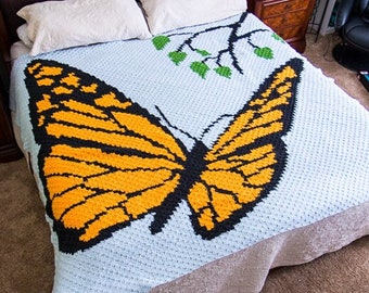 Monarch Butterfly Crochet Blanket C2C Pattern, Written Instructions, Tunisian Crochet, Graphghan ...
