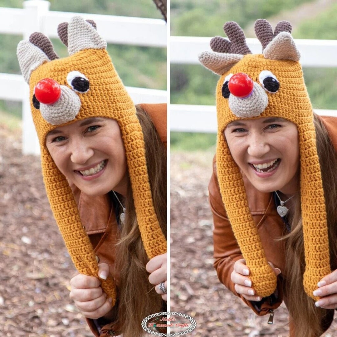 Crochet REINDEER HAT With MOVEABLE Ears Pattern | Christmas Crochet Hat ...