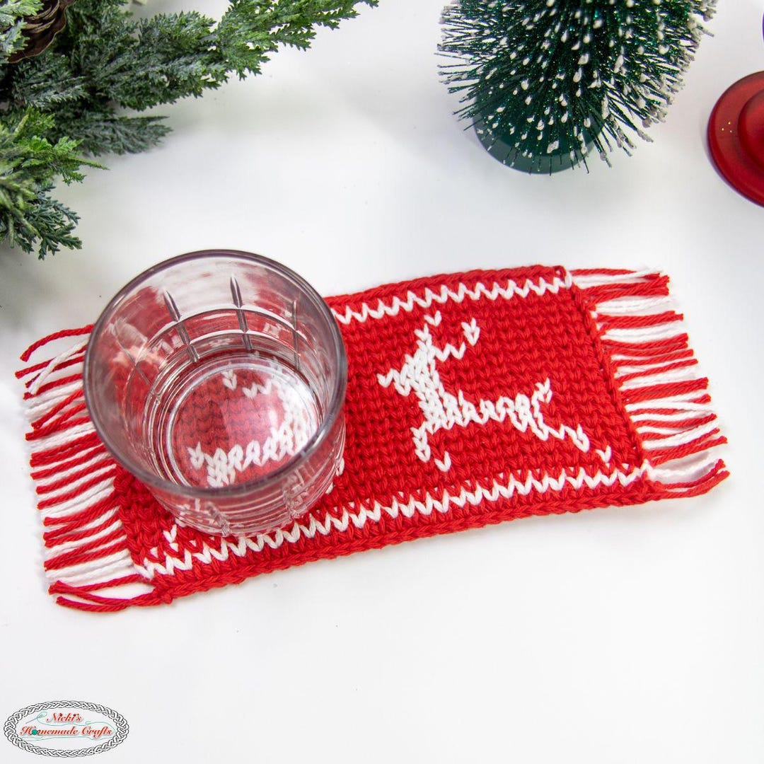CROCHET Reindeer Mug Rug PATTERN | Crochet Mug Rug | Crochet Coaster ...