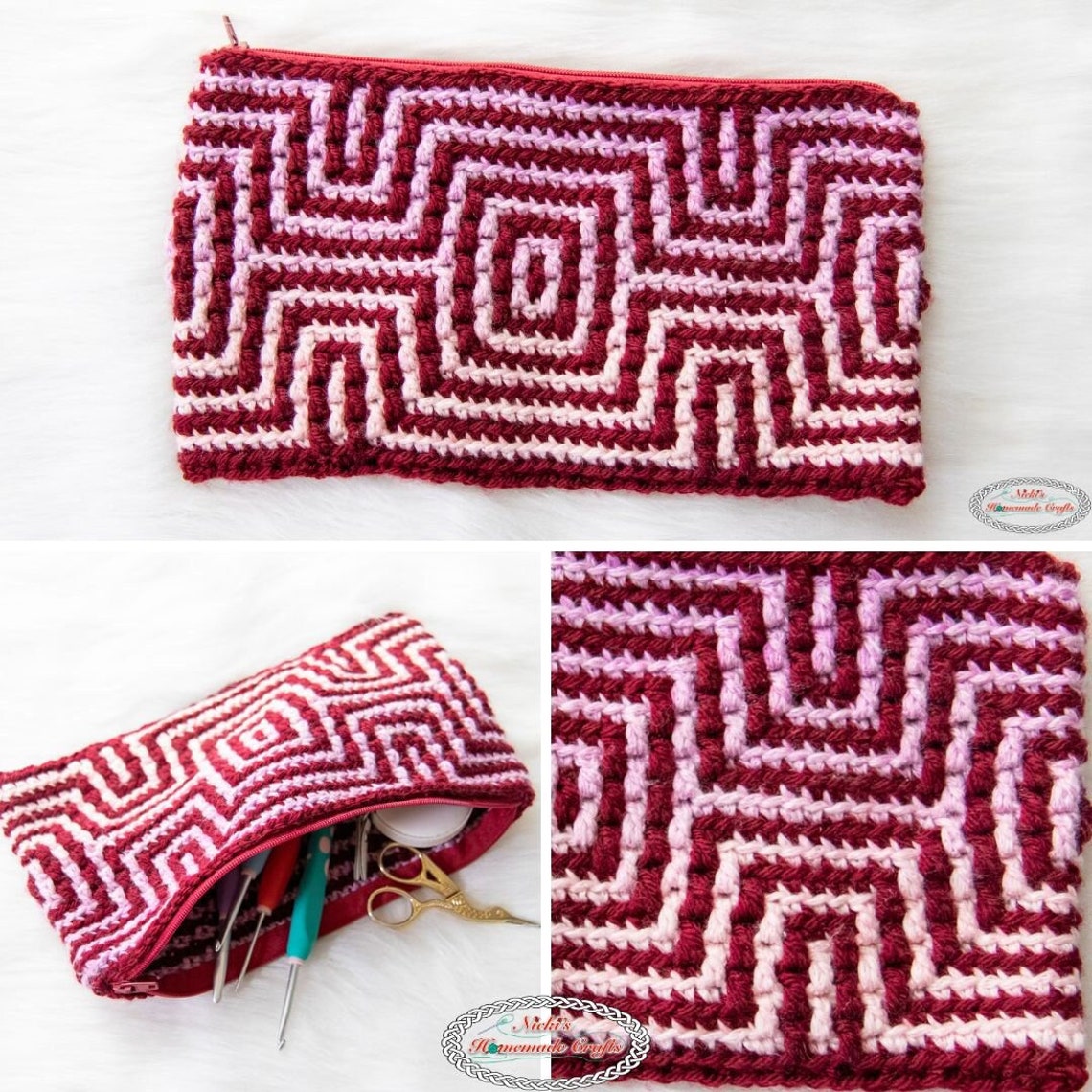 Illusion Square CROCHET POUCH PATTERN | Crochet Zipper Pouch | Crochet ...